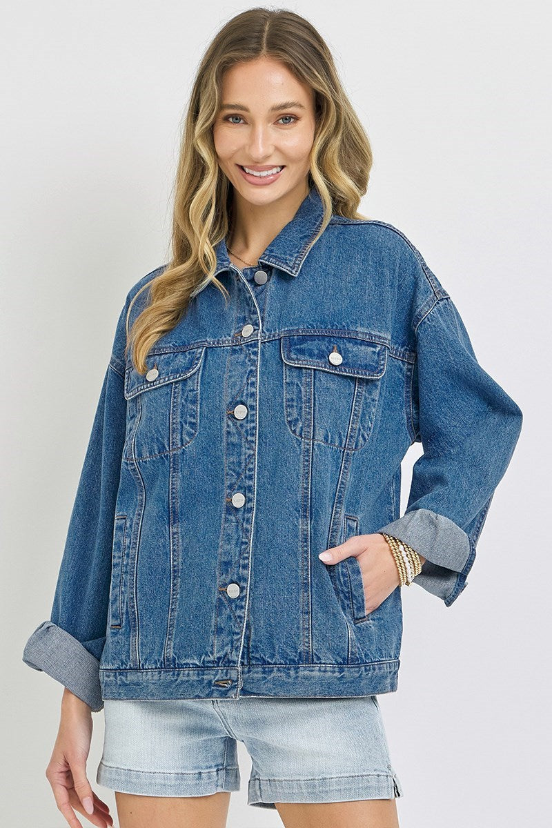 Risen Boyfriend Denim Jacket – Tickledpinkshoppe
